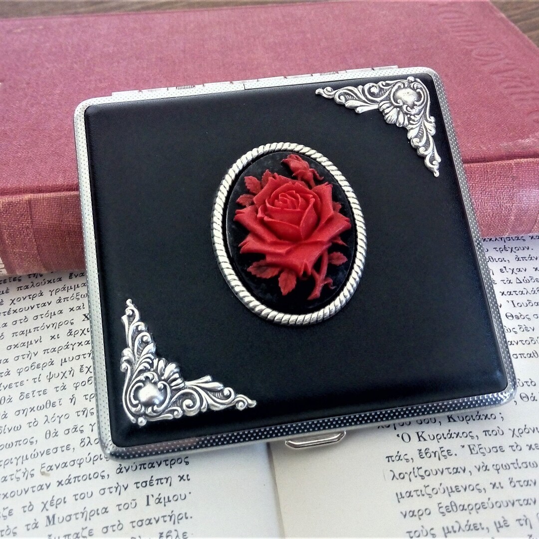 Cameo Cigarette Case Gothic Cigarette Case Red Rose Cameo Ornate Black ...
