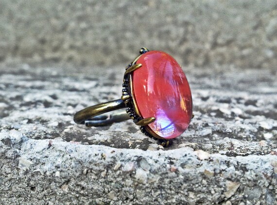 Red Stone Ring Gothic Ring Red Cocktail Ring Quartz Ring | Etsy