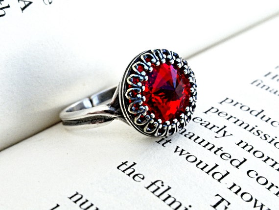 Victorian Gothic Ring Red Crystal Ring Silver Adjustable Ring - Etsy UK