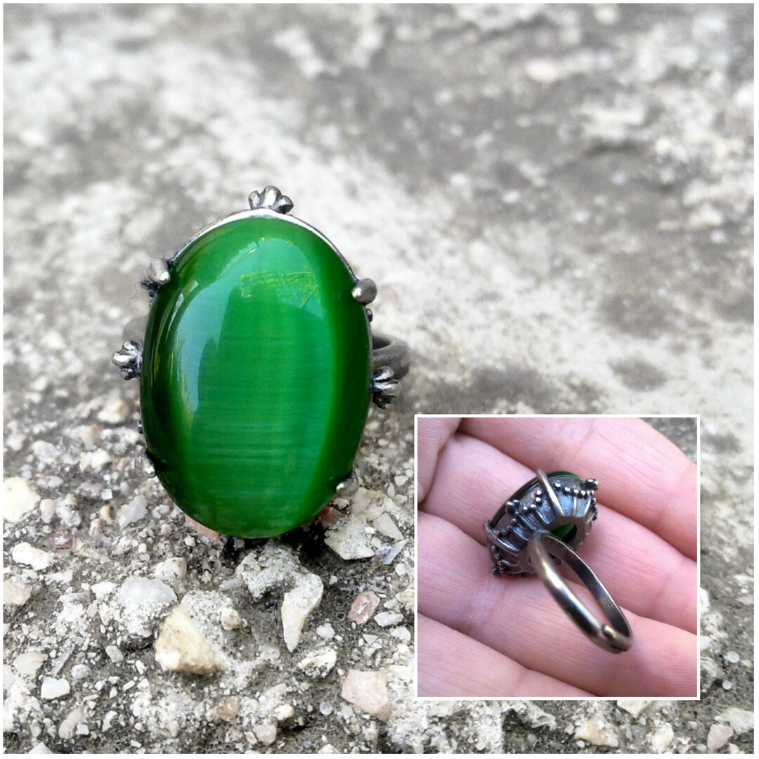 Green Stone Ring Gothic Ring Green Cocktail Ring Medieval Ring ...