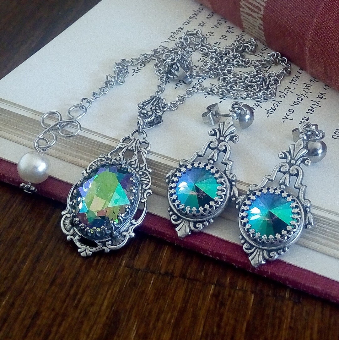 Victorian Jewelry Set, Swarovski Wedding Necklace and Earrings Set ...