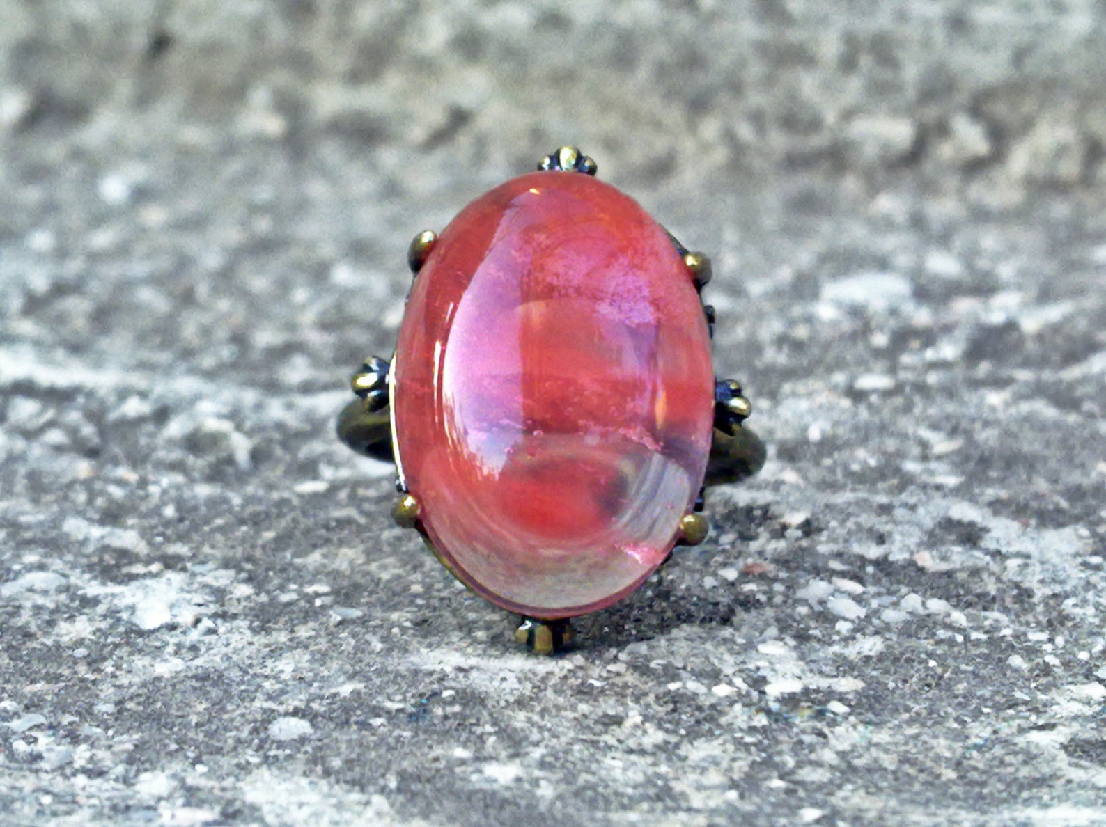 Red Stone Ring Gothic Ring Red Cocktail Ring Quartz Ring | Etsy