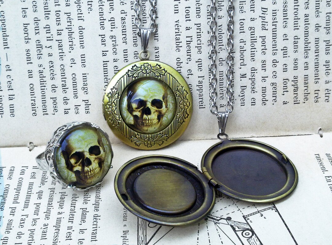 Gothic Locket Necklace Skull Locket Skull Pendant With Stainless Steel ...