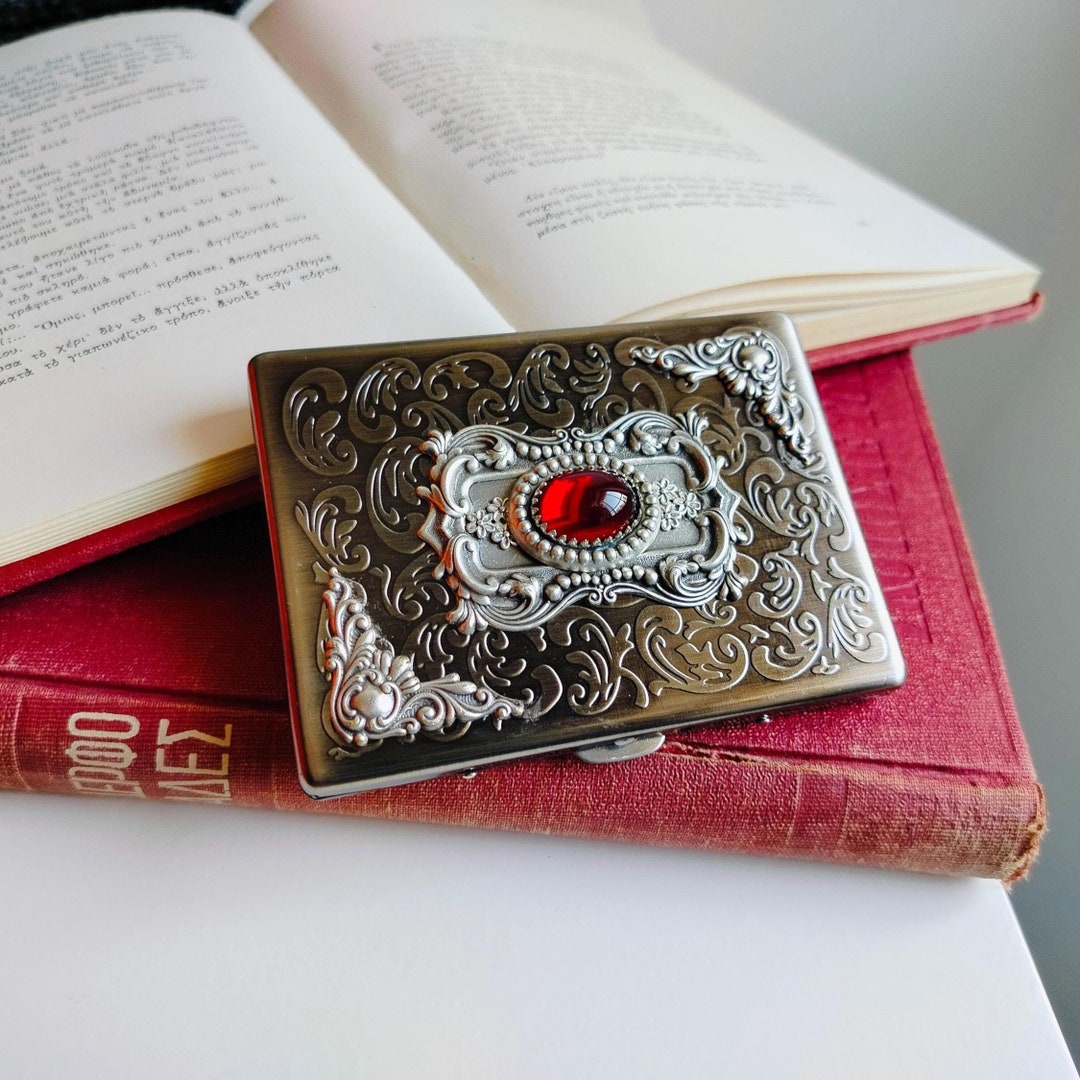 Gothic Cigarette Case With Black Onyx, Silver Etched Cigarette Case ...