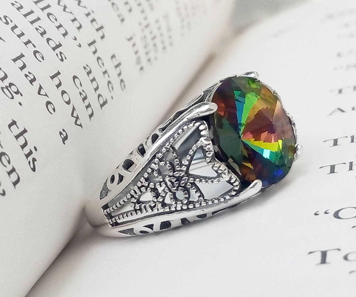 Gothic Mens Ring / Goth Ring / Sterling Silver Ring / Crystal | Etsy