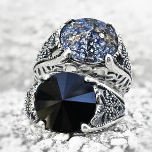 Gothic Mens Ring / Goth Ring / Sterling Silver Ring / Crystal Ring ...