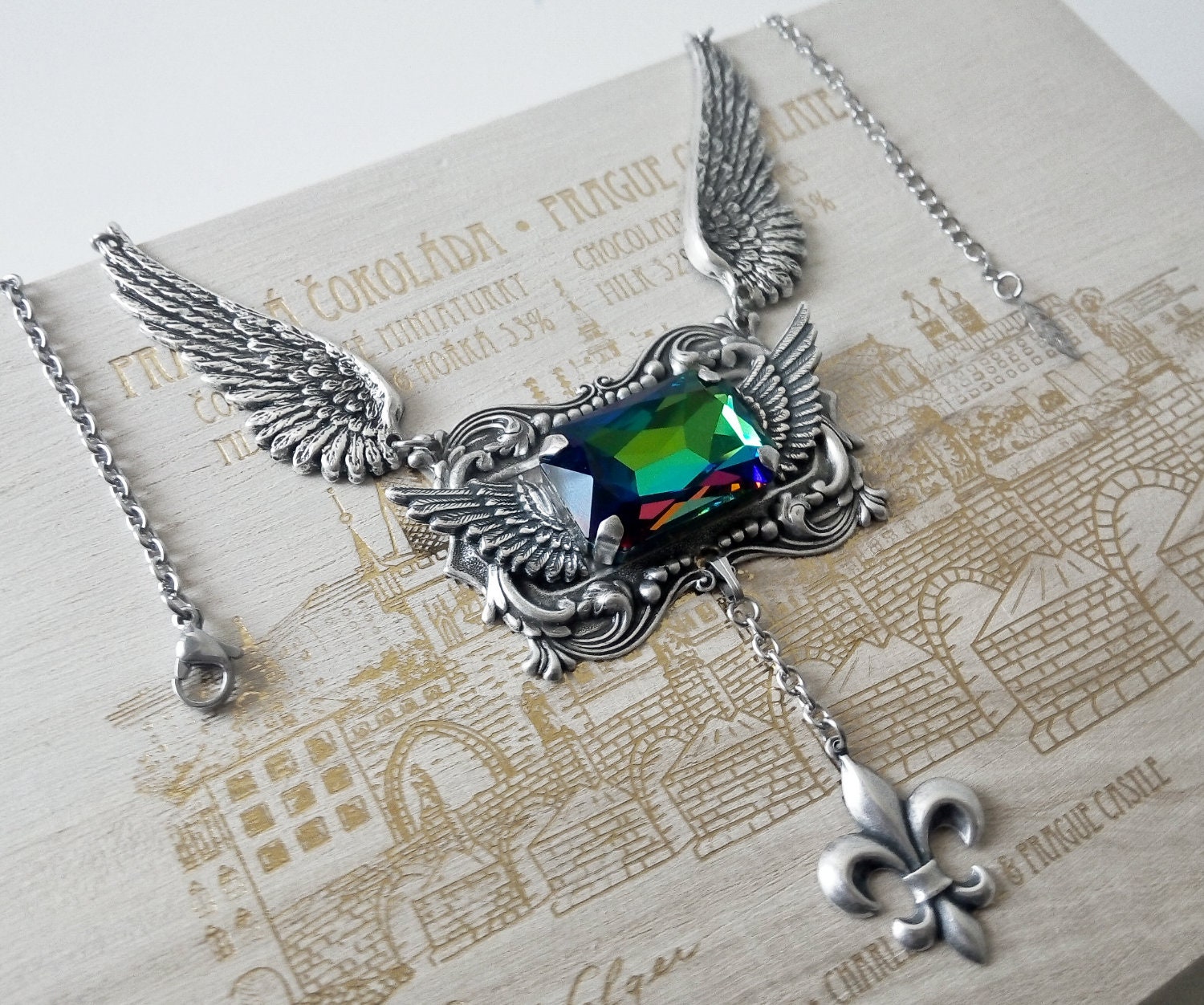 Statement Necklace With Wings Dramatic Necklace Gothic | Etsy