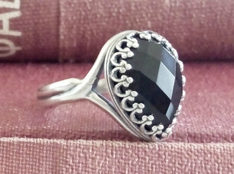 Pear Black Onyx Ring / Oxidized Sterling Silver / Faceted | Etsy