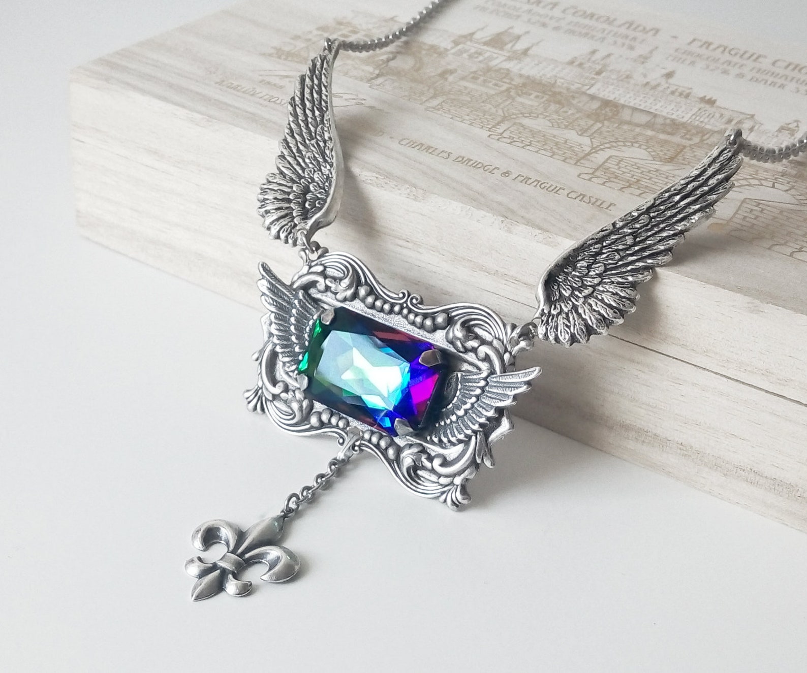 Statement Necklace With Wings Dramatic Necklace Gothic | Etsy