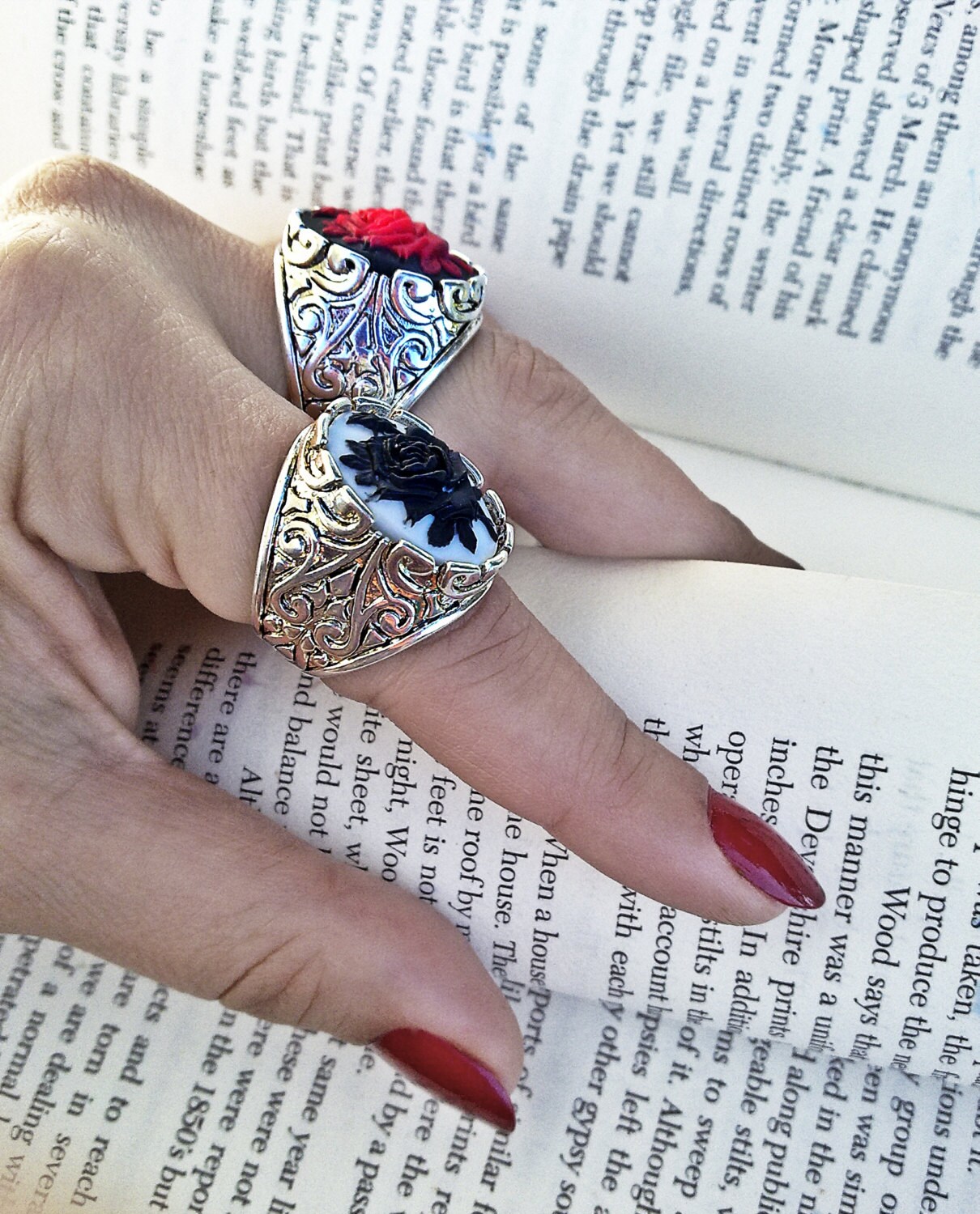 Gothic Ring Cameo Ring Black Rose Ring Red Rose Ring Goth Ring | Etsy