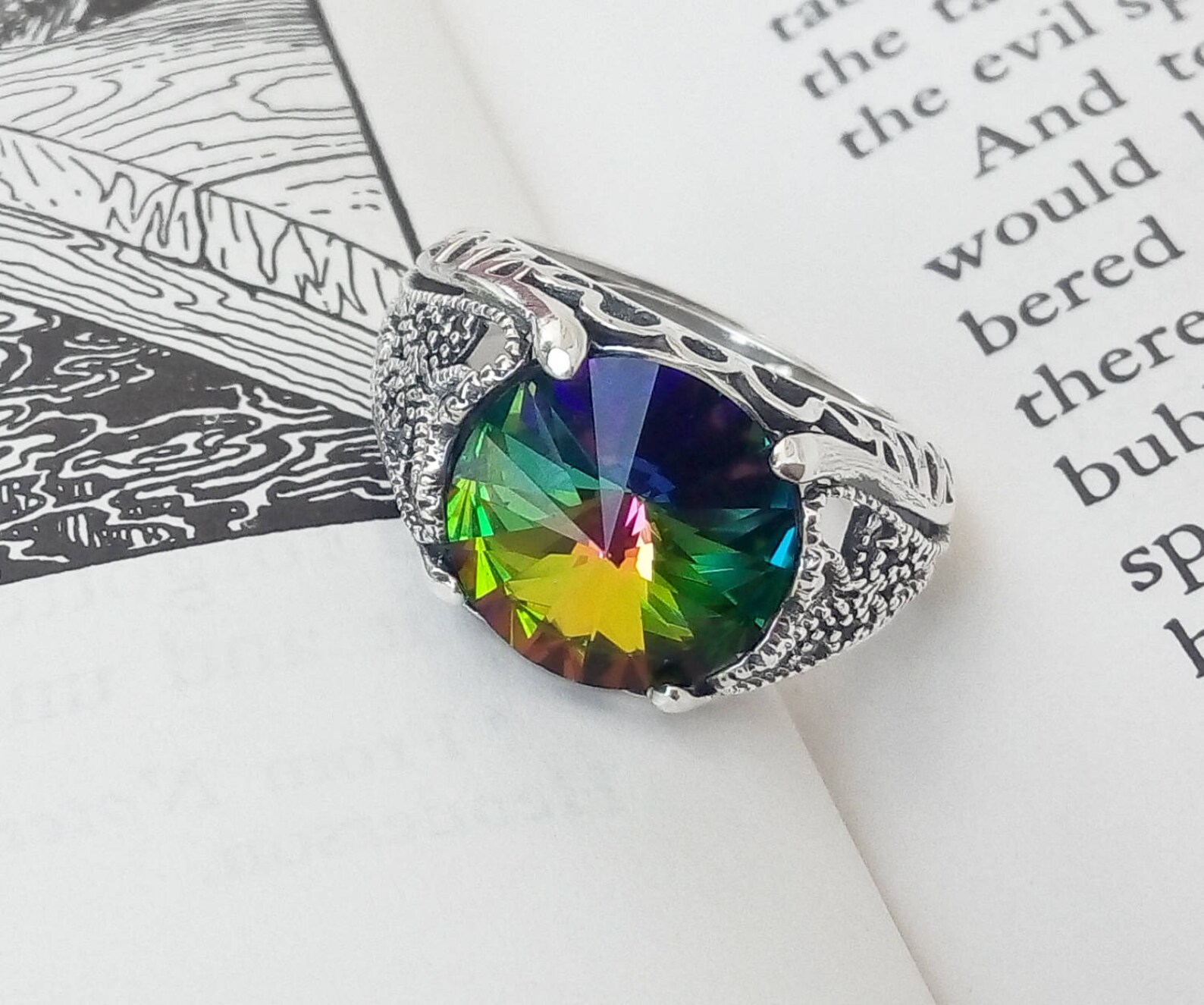 Gothic Mens Ring / Goth Ring / Sterling Silver Ring / Crystal | Etsy