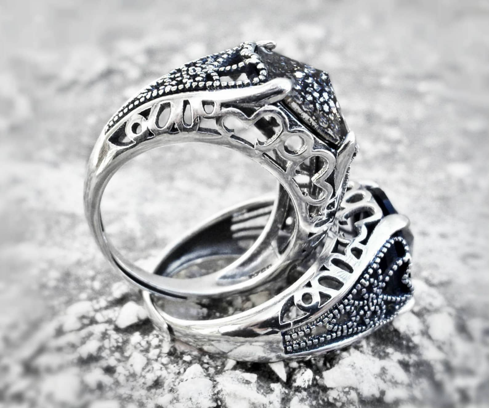 Gothic Mens Ring / Goth Ring / Sterling Silver Ring / Crystal | Etsy