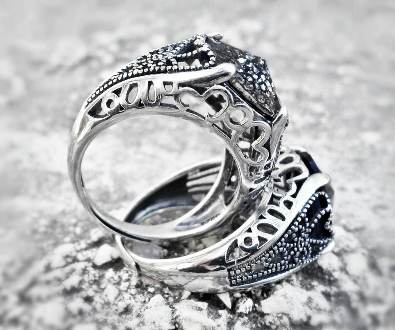 Gothic Mens Ring / Goth Ring / Sterling Silver Ring / Crystal | Etsy