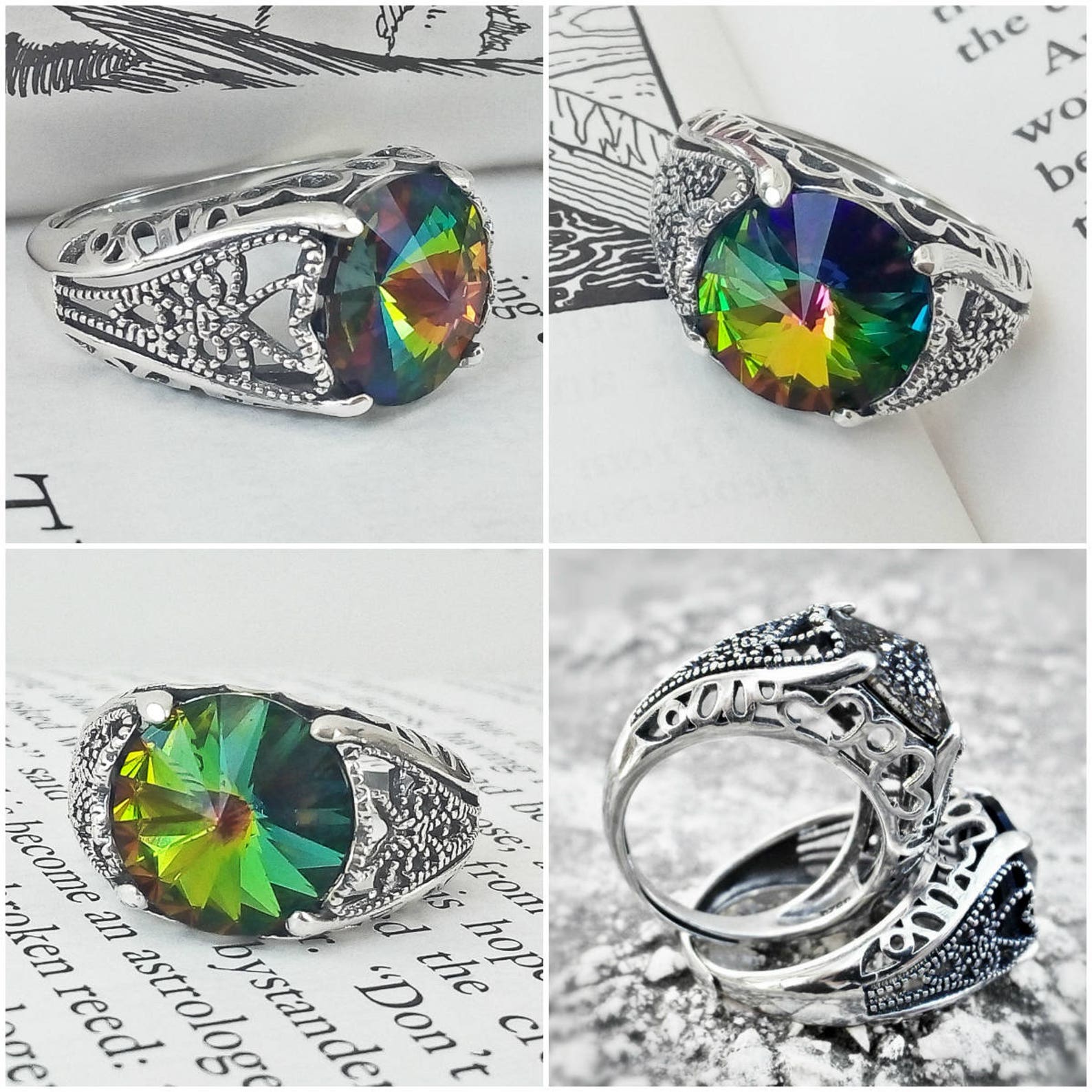 Gothic Mens Ring / Goth Ring / Sterling Silver Ring / Crystal | Etsy