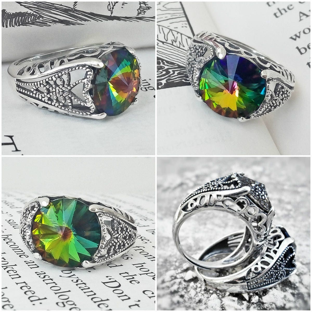 Gothic Mens Ring / Goth Ring / Sterling Silver Ring / Crystal | Etsy