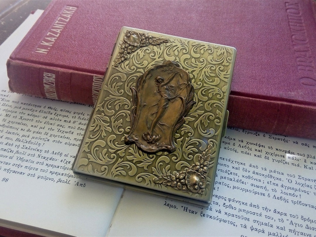 Antique Bronze Embossed Victorian Cigarette Case, Metal Money Case Cash ...