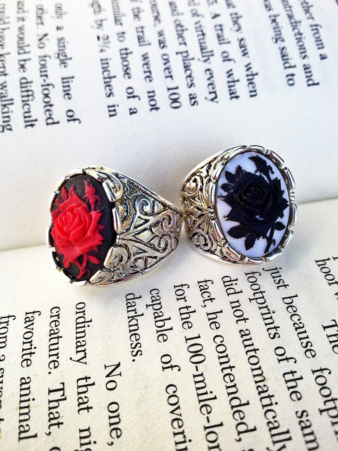 Gothic Ring Cameo Ring Black Rose Ring Red Rose Ring Goth Ring | Etsy