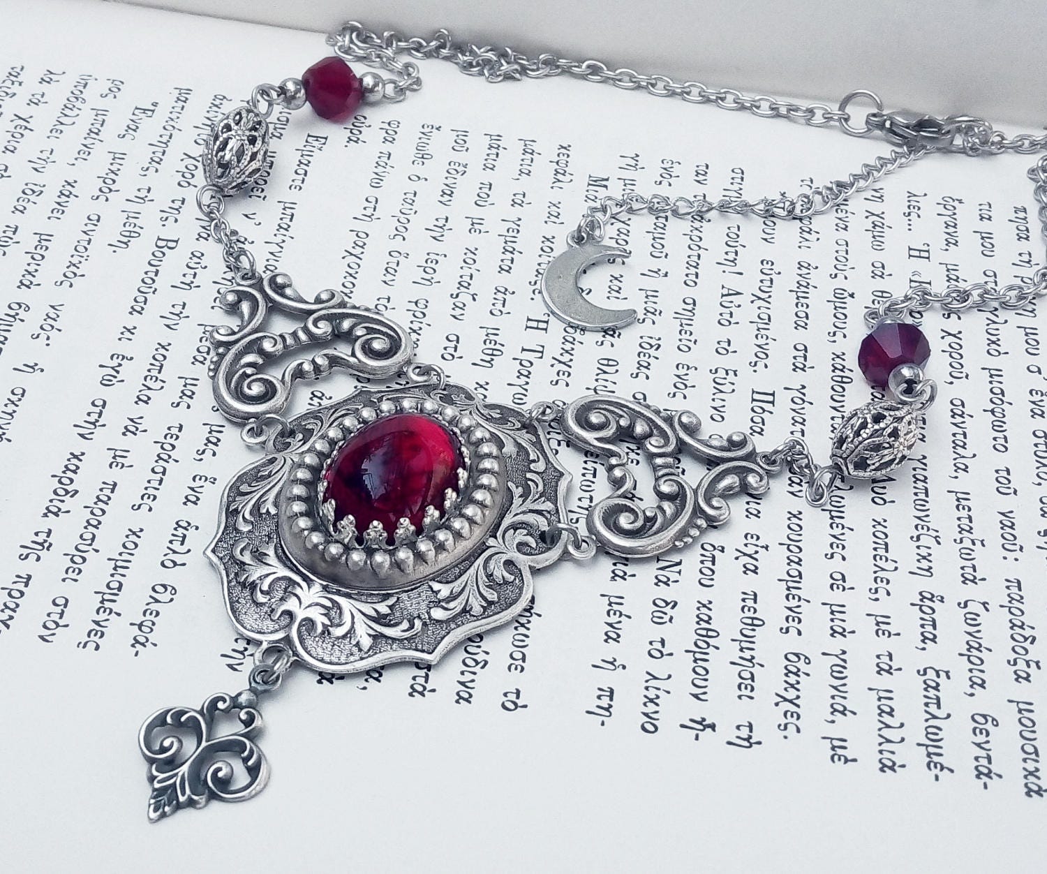 Red Gothic Necklace Red Jewel Necklace Red Wedding Jewelry | Etsy