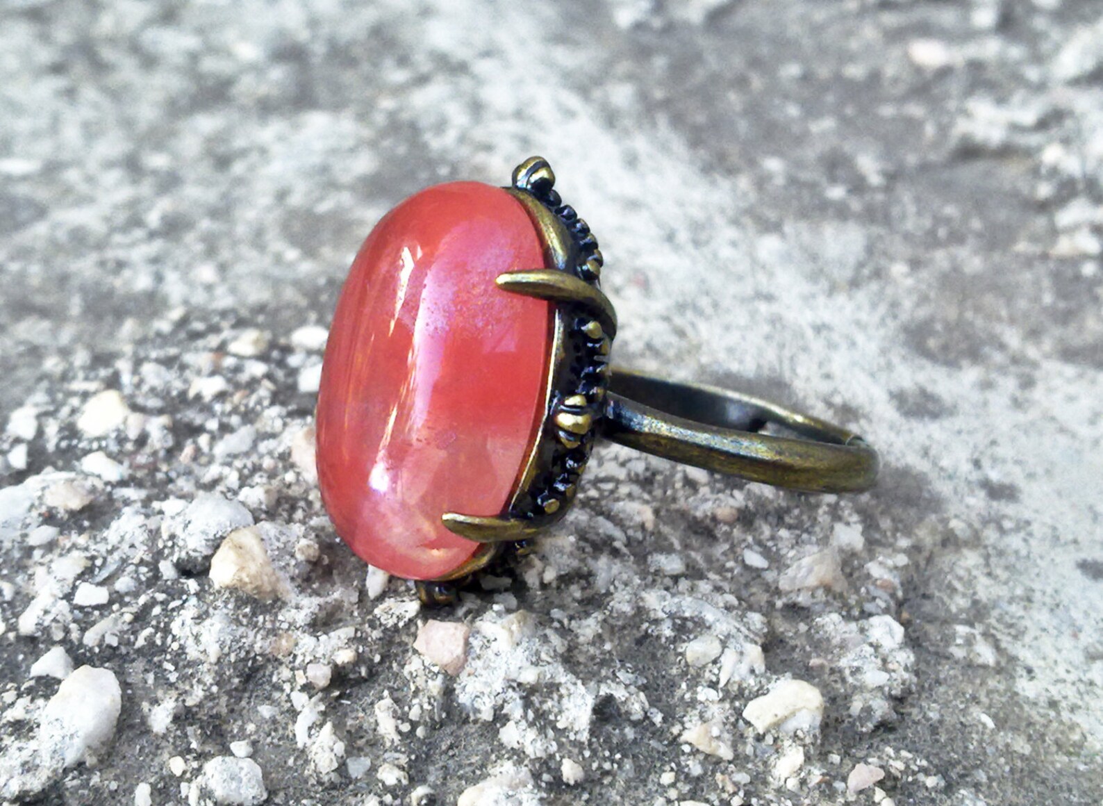 Red Stone Ring Gothic Ring Red Cocktail Ring Quartz Ring | Etsy