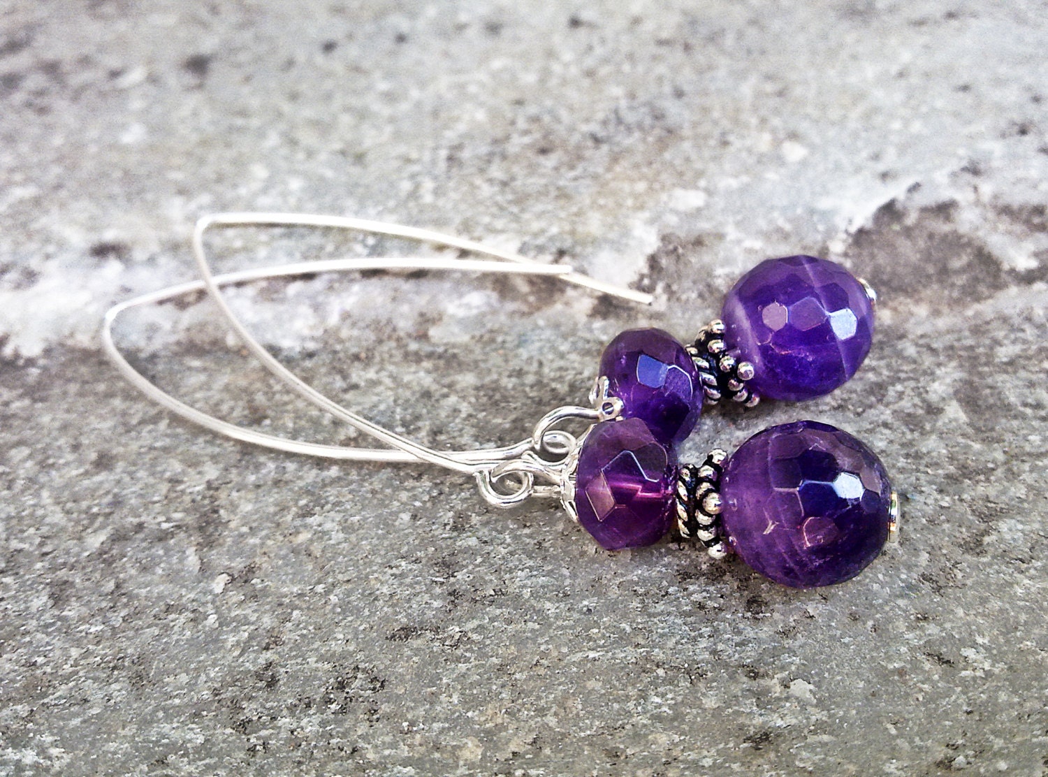 Sterling Silver Amethyst Earrings Long Dangle Earrings | Etsy
