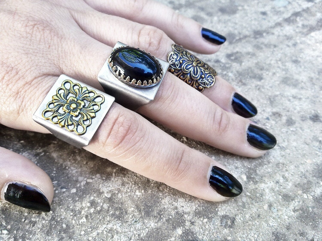 Black Onyx Ring Gothic Ring Rocker Ring Statement Ring - Etsy