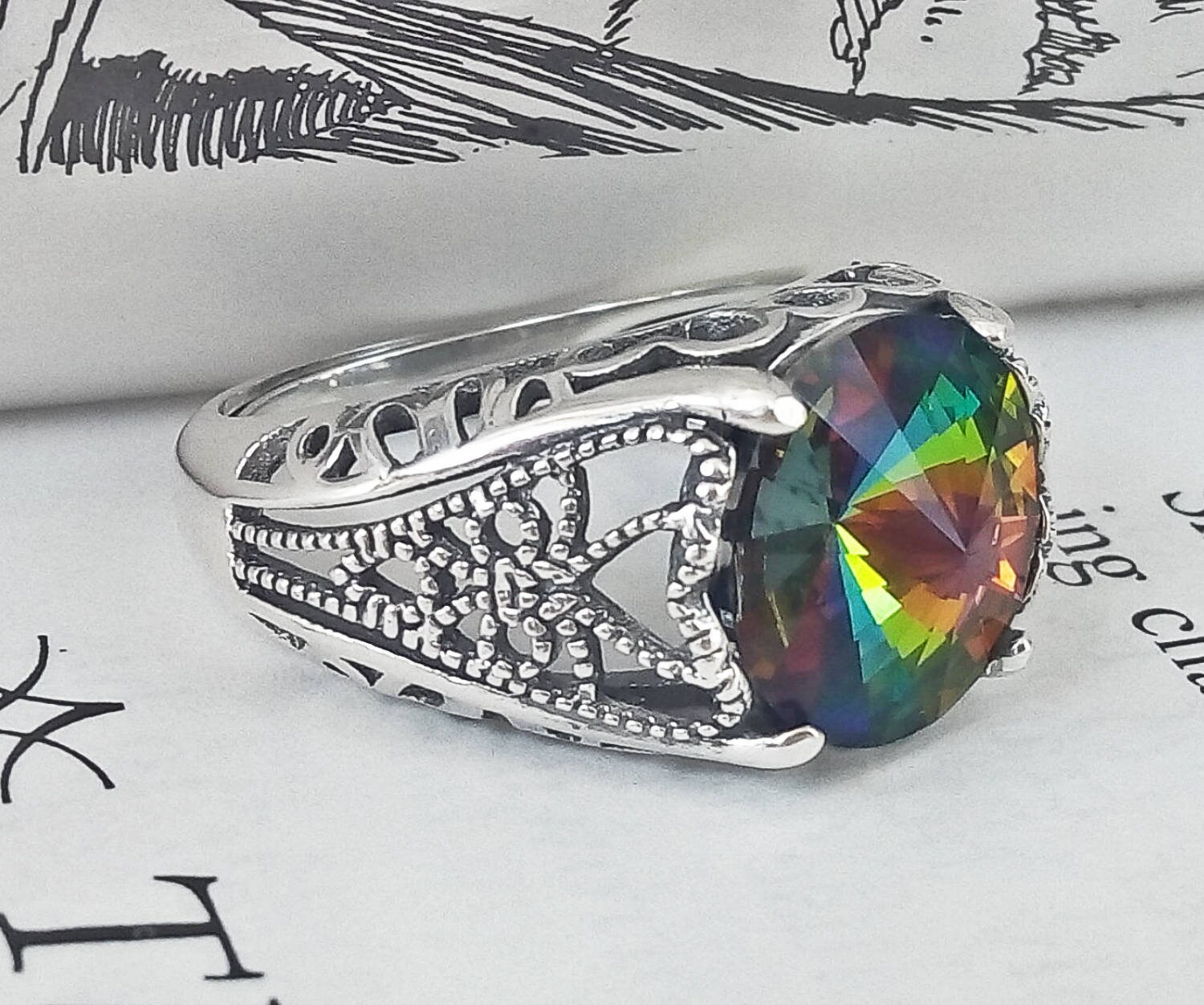 Gothic Mens Ring / Goth Ring / Sterling Silver Ring / Crystal | Etsy