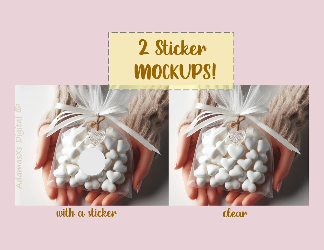 Favor Bag Sticker Mockup, Favor Box Mockup, Label Mockup, White Candy ...