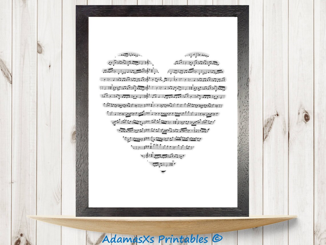 Musical Notes Printable Heart Printable Black White Heart | Etsy