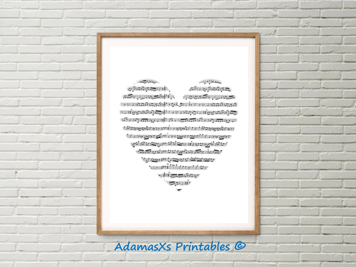 Musical Notes Printable Heart Printable Black White Heart - Etsy