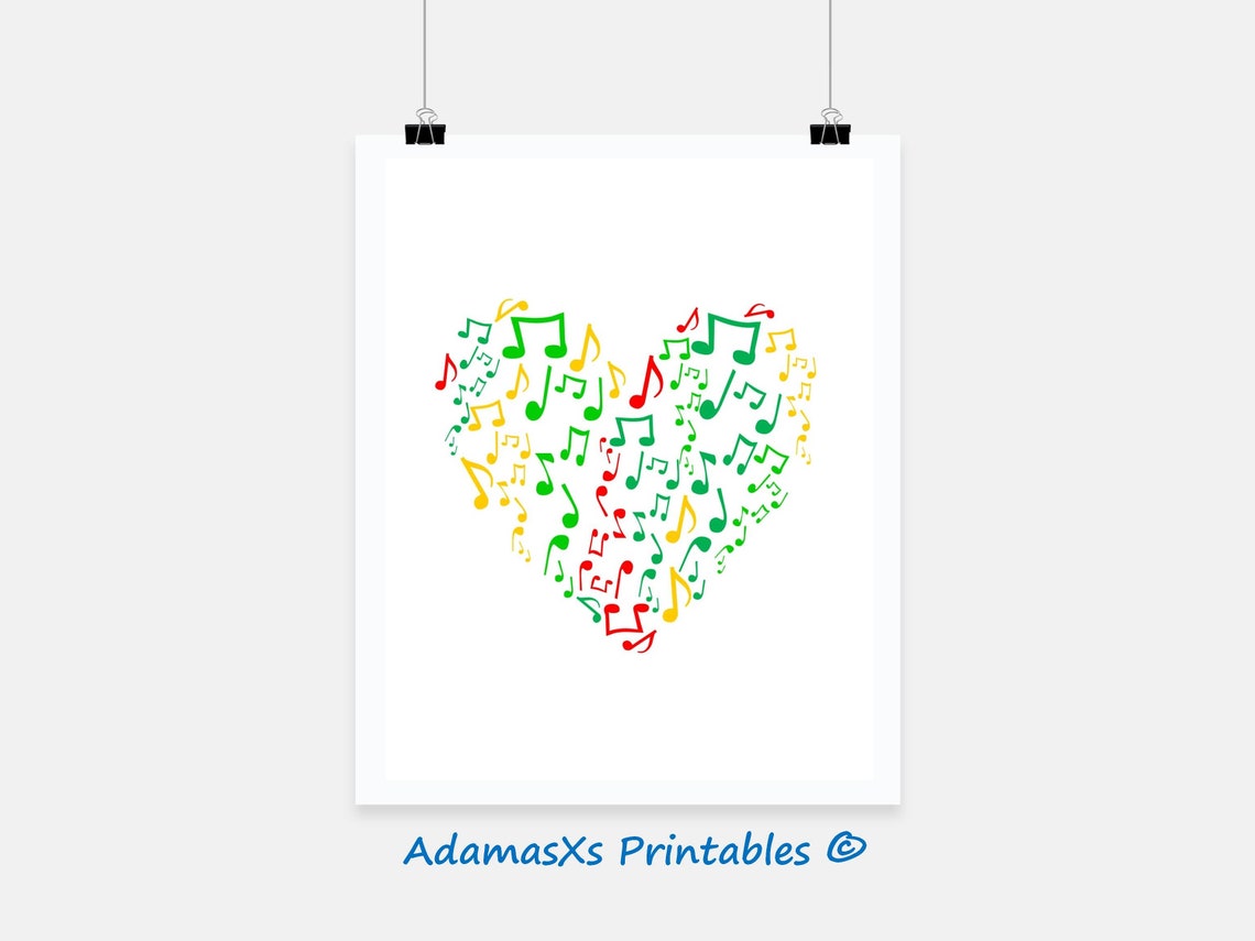 Music Print Art Music Notes Print Heart Poster Design Heart - Etsy