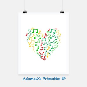 Music Print Art, Music Notes Print, Heart Poster Design, Heart ...