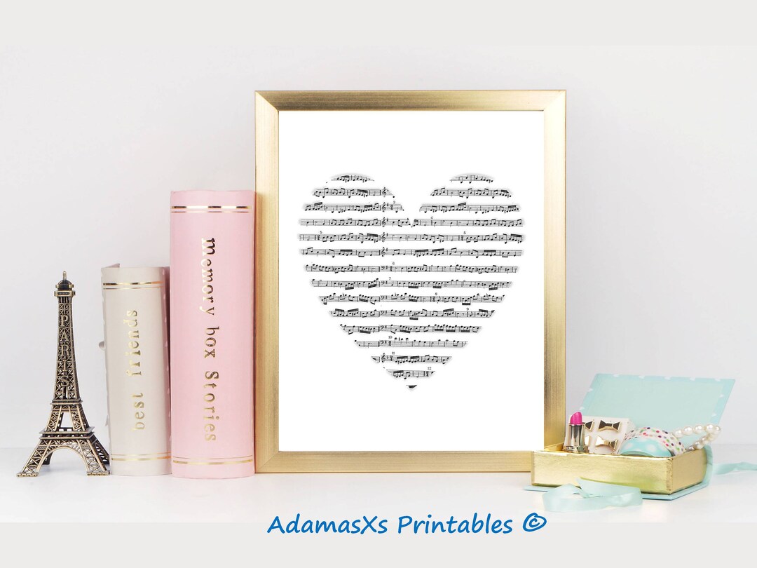 Musical Notes Printable Heart Printable Black White Heart - Etsy