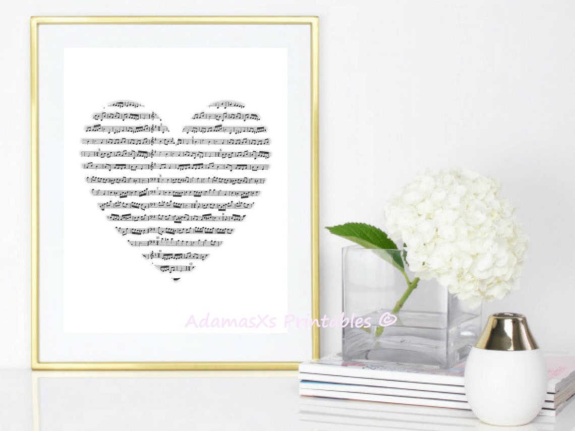 Musical Notes Printable Heart Printable Black White Heart - Etsy