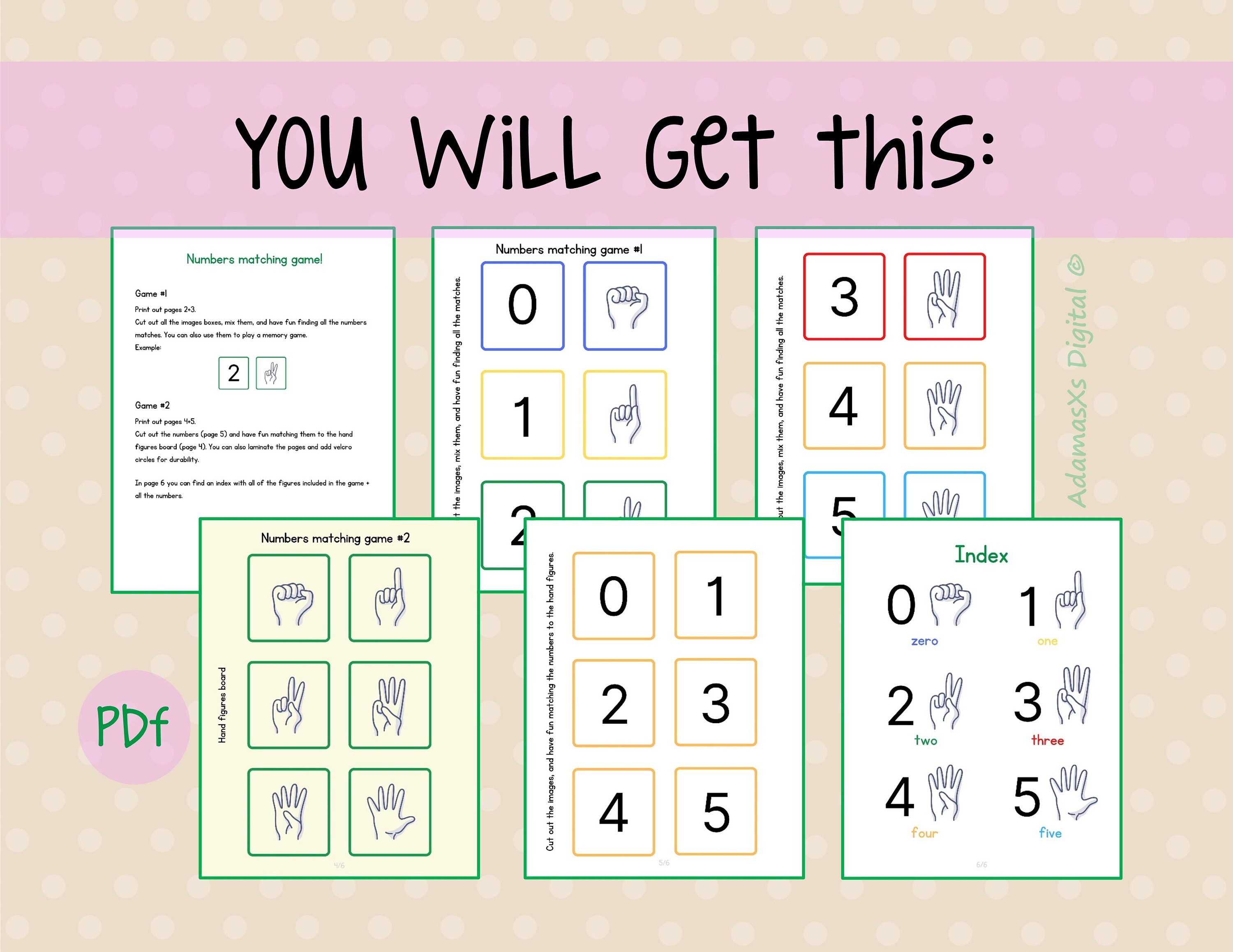 Numbers Matching Game, Preschool Matching Activity, Counting Activity ...