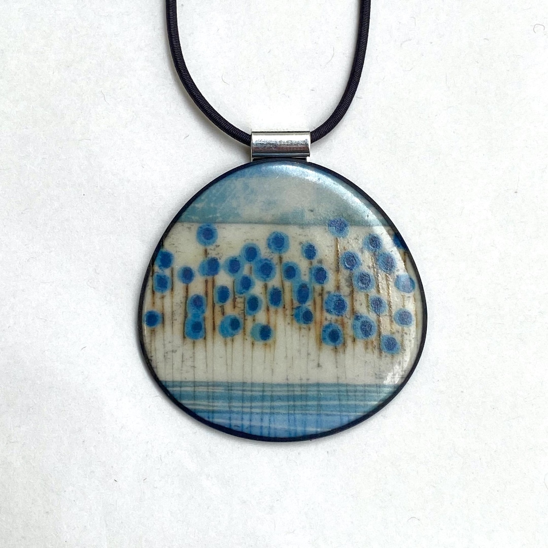 Contemporary Porcelain Statement Necklace, Handmade Pendant, Blue Stems ...
