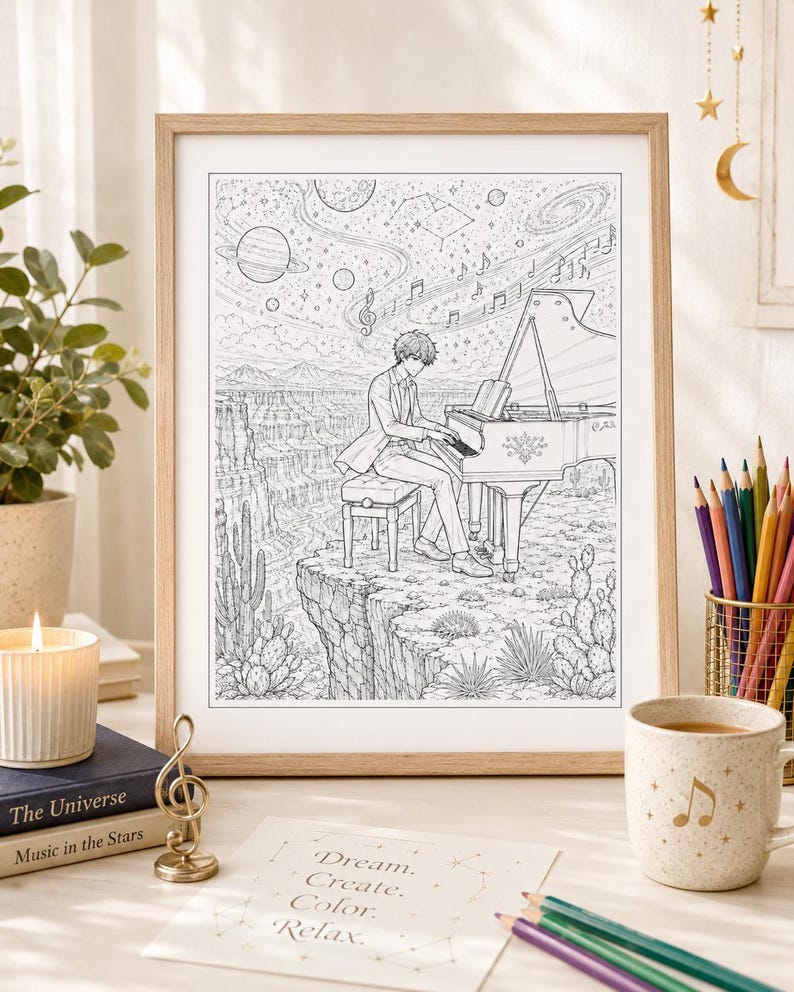 Fantasy Piano Coloring Pages | Sci-fi Music, Cosmic Scenery (digital ...
