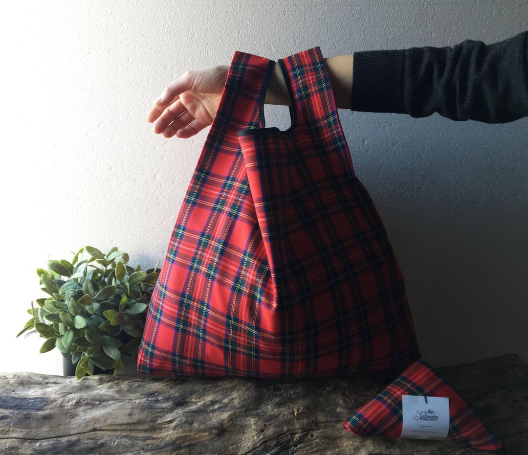 Red Tartan Scottish Lunch Bag Handmade With Polyviscose / Elegant Tote ...