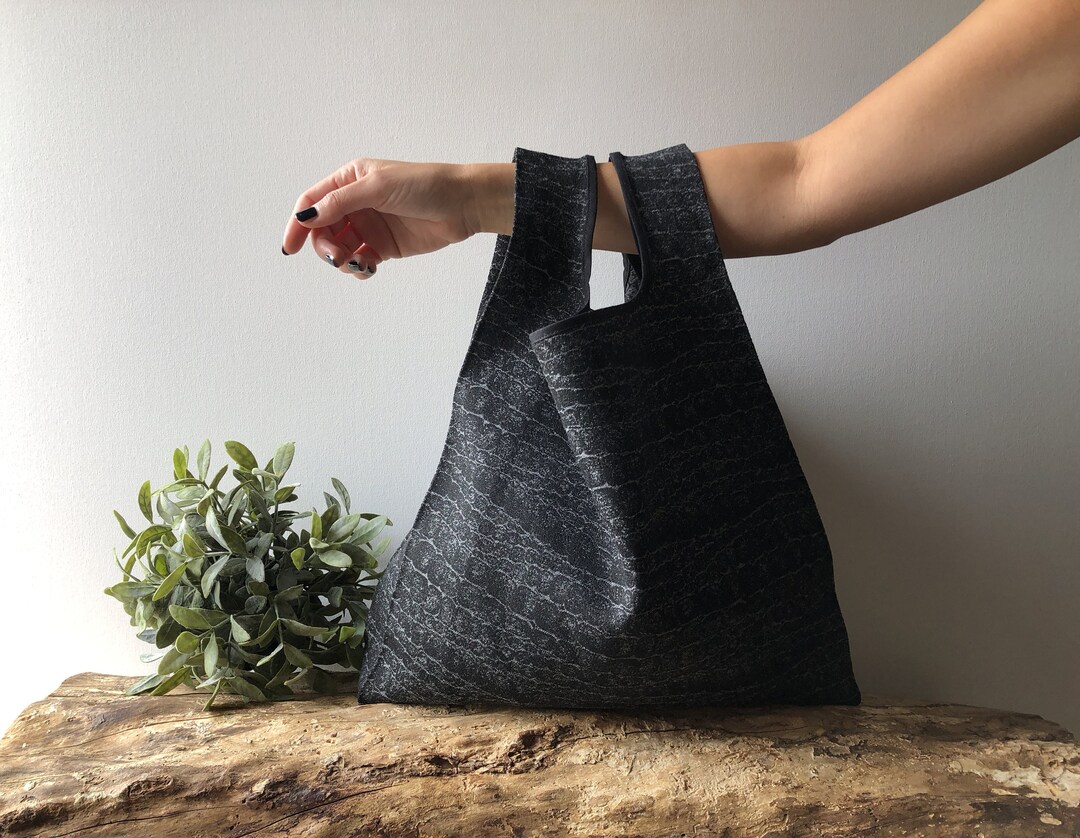 Dark Gray Tote Bag Made With Cotton With Python Print, Cotton Slightly ...