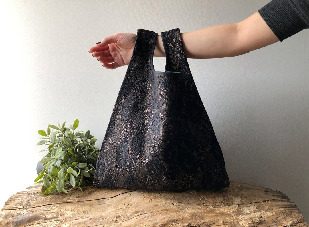 Black Lace Shopping Bag, Elegant Black Tote Bag Made in Lace and Jersey ...