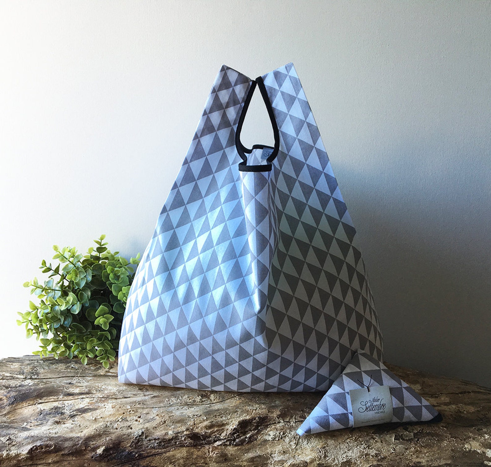 Geometric Lunch Bag Handmade in Cotton With Triangle Gray and - Etsy