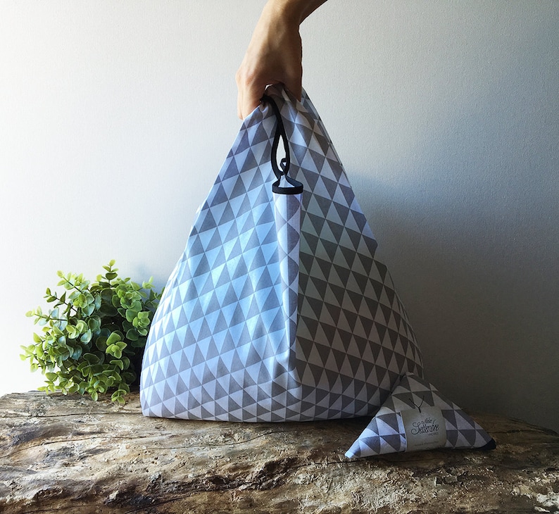 Geometric Lunch Bag Handmade in Cotton With Triangle Gray and - Etsy