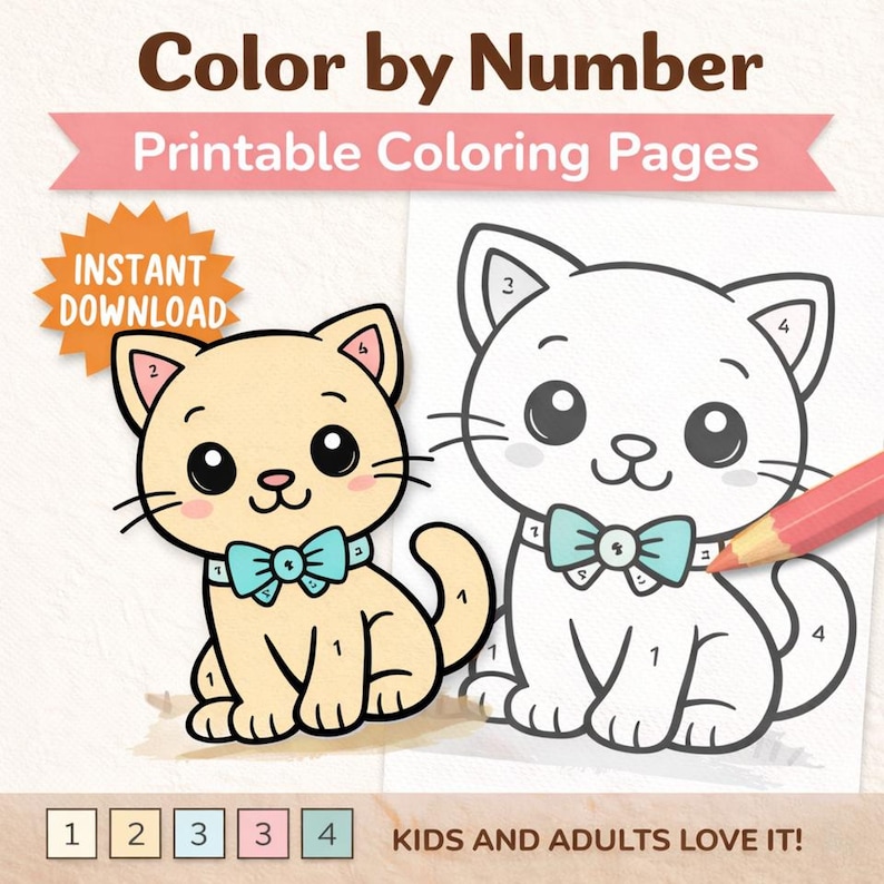 4 Cute Baby Animals Coloring by Number Pages for Kids| Digital Instant ...