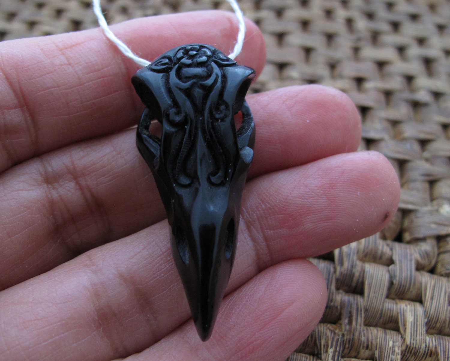 Stylized Raven Skull Buffalo Horn Carving DRILLED Charm - Etsy