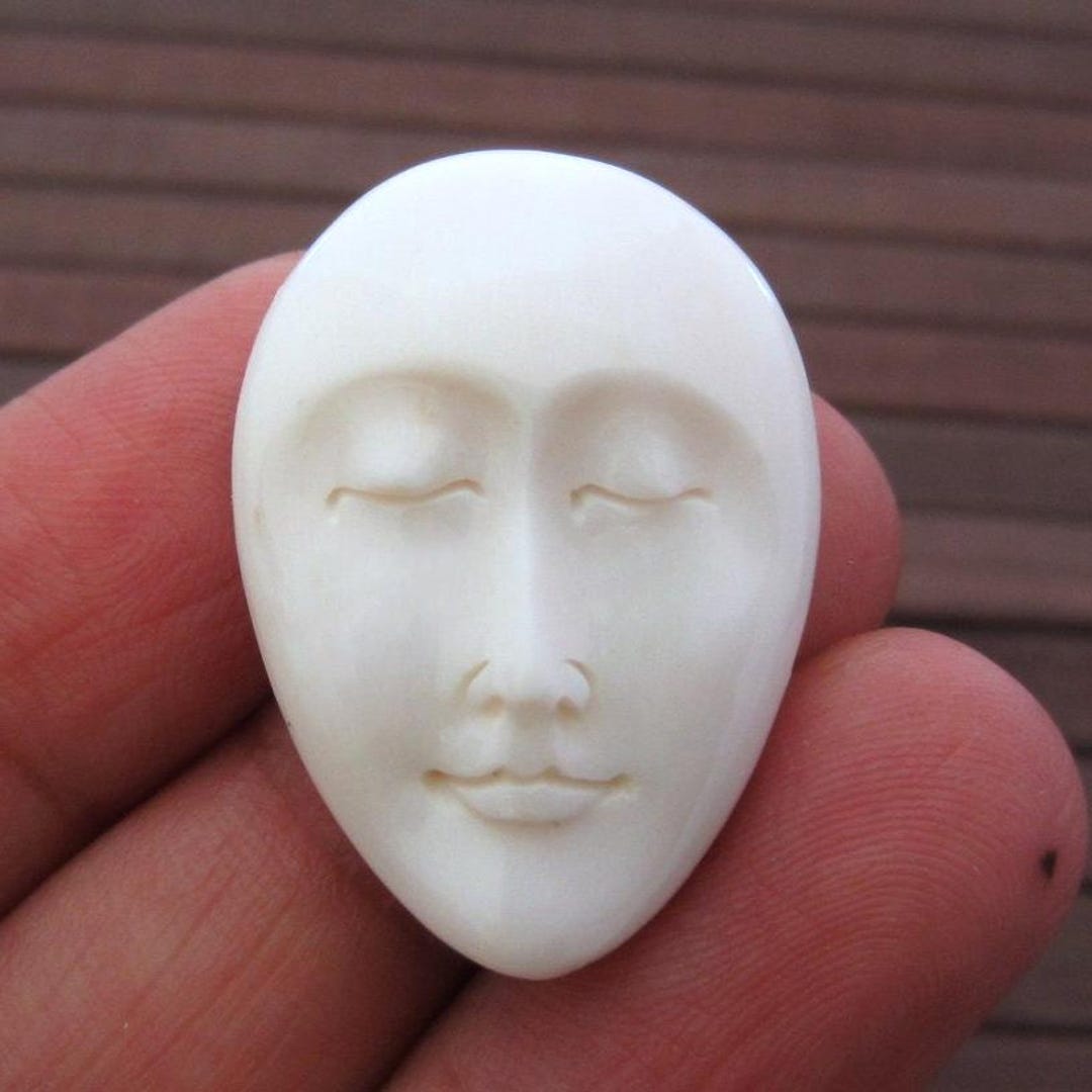 Oval Face Cabochon With Closed Eyes, 30 Mm X 22mm , Buffalo Bone ...