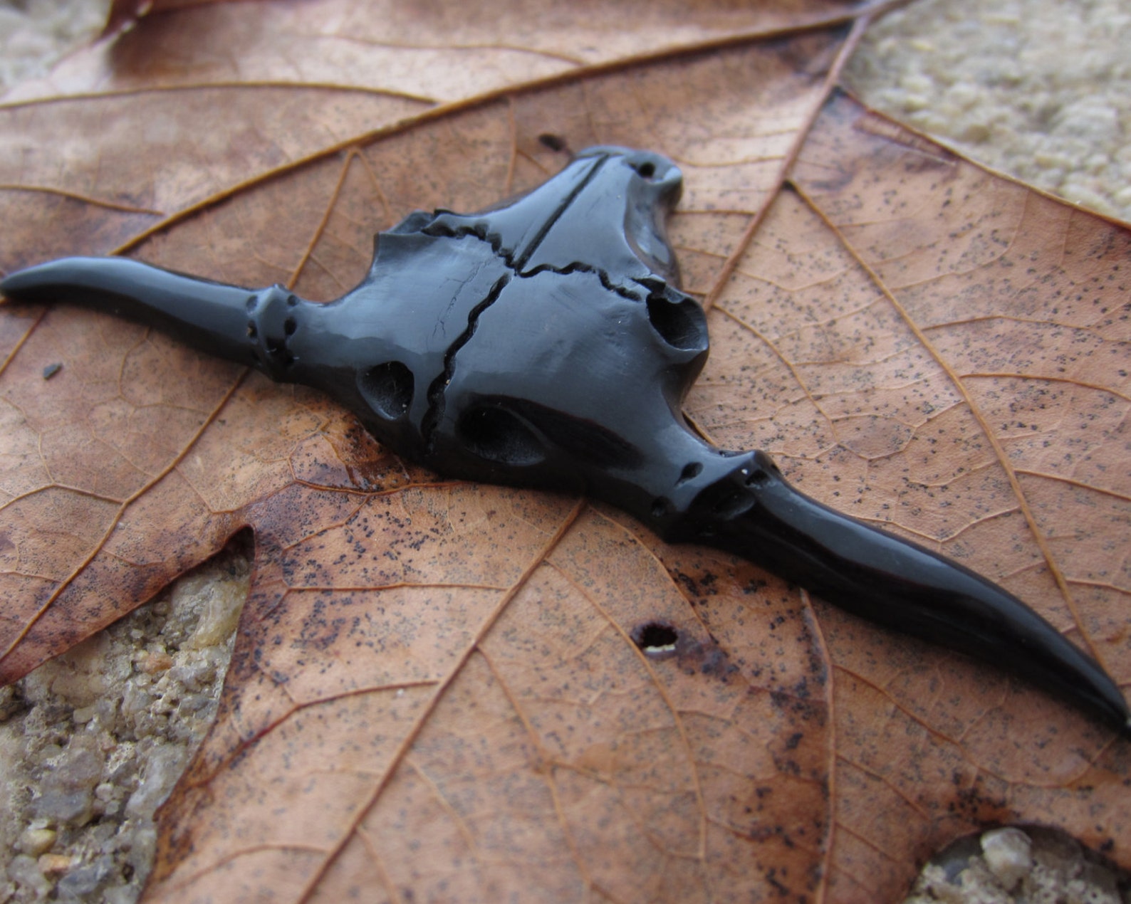 Finely Detailed Hand Carved Long Horn , Drilled Sideways , Focal ...
