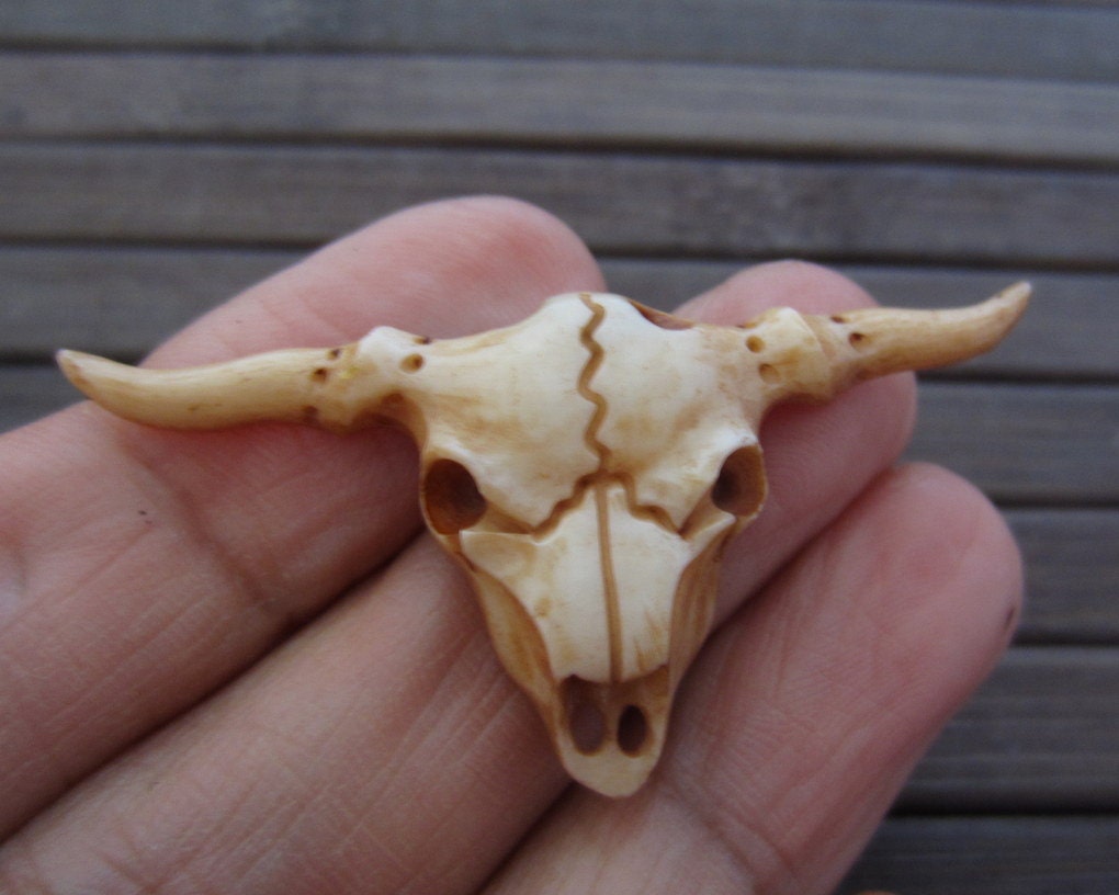 Antiqued, 50mm X 25mm, Hand Carved Long Horn From Ox-bone, DRILLED ...