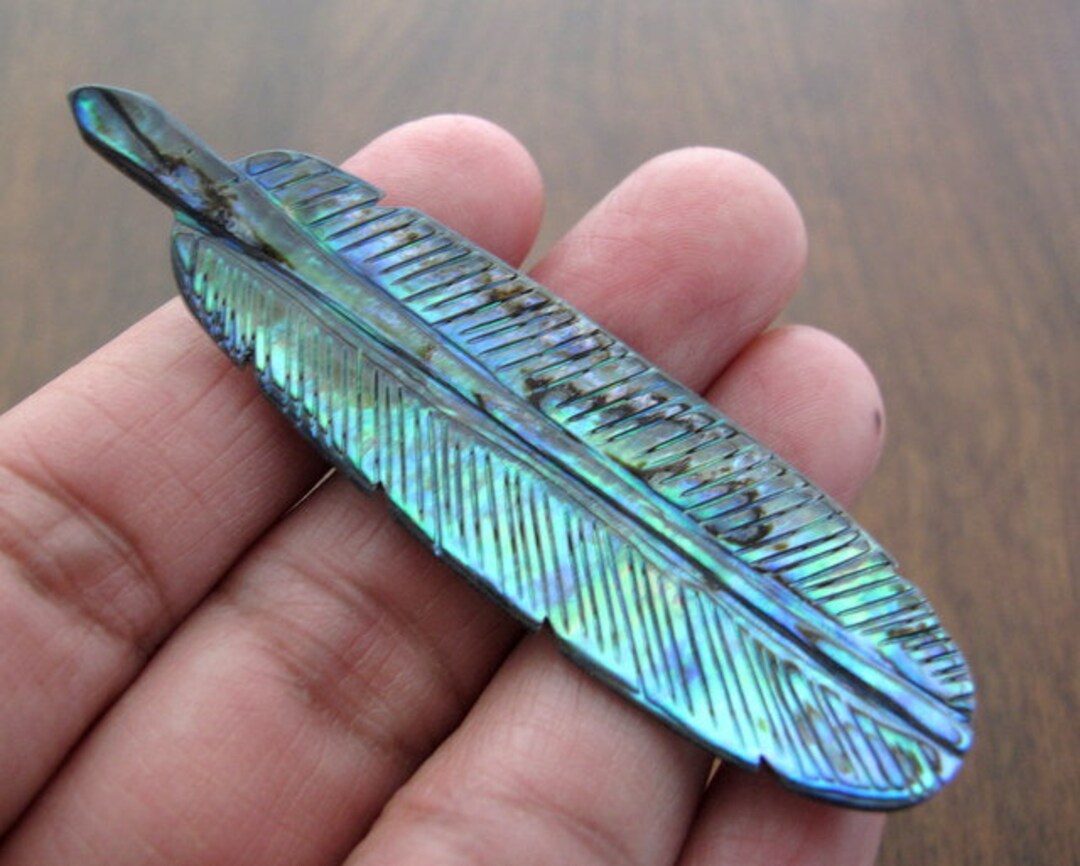 Small Hand Carved Feather Paua Shell, Abalone Carving , Jewelry Making ...
