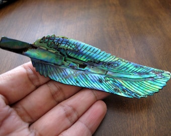 Hand Carved Extra Large Feather Carved Shell Jewelry Making | Etsy
