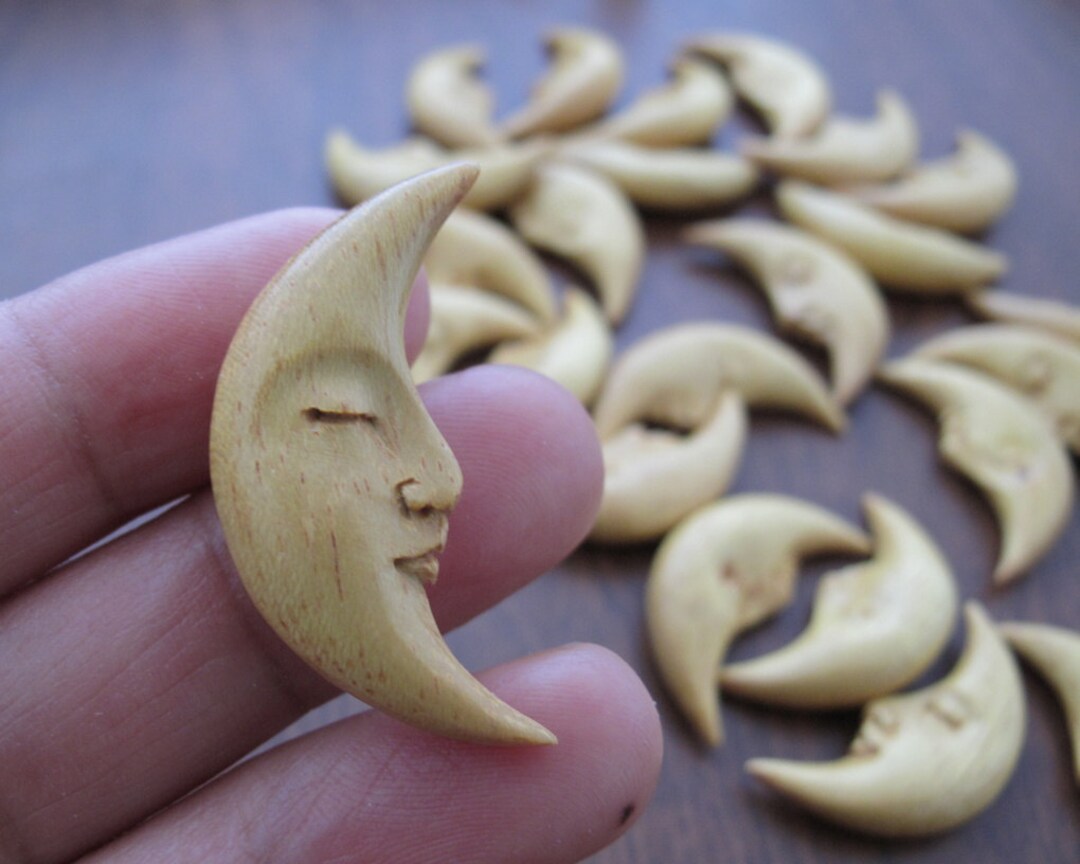 Hand Carved Crescent Moon Face With Closed Eyes, Double-sided ...