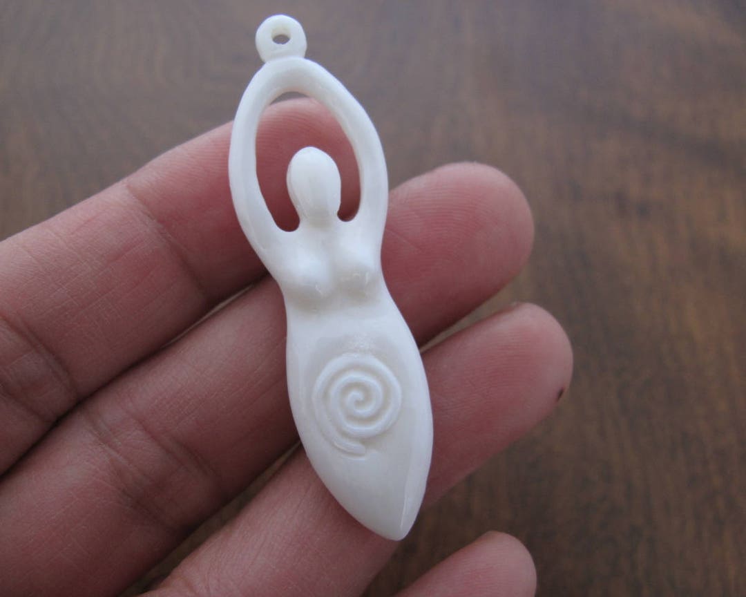Reversible Carved Goddess Pendant , Drilled , Bone Carving, Jewelry ...
